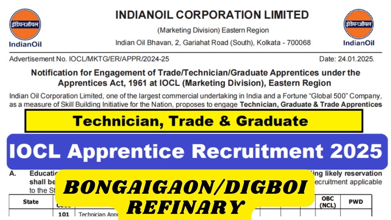 IOCL APPRENTICESHIP Recruitment Bongaigaon/Digboi Refinary #iocl # ...