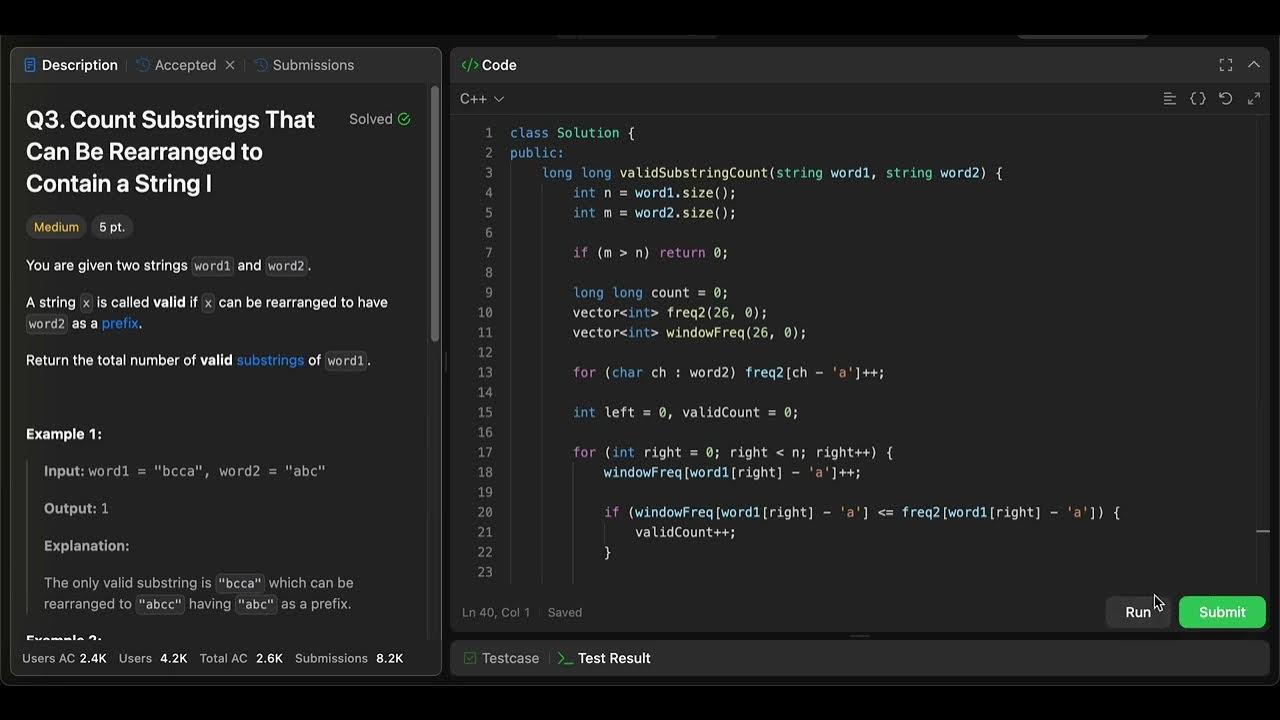 Leetcode Weekly Contest 416 | Count Substrings That Can Be Rearranged ...