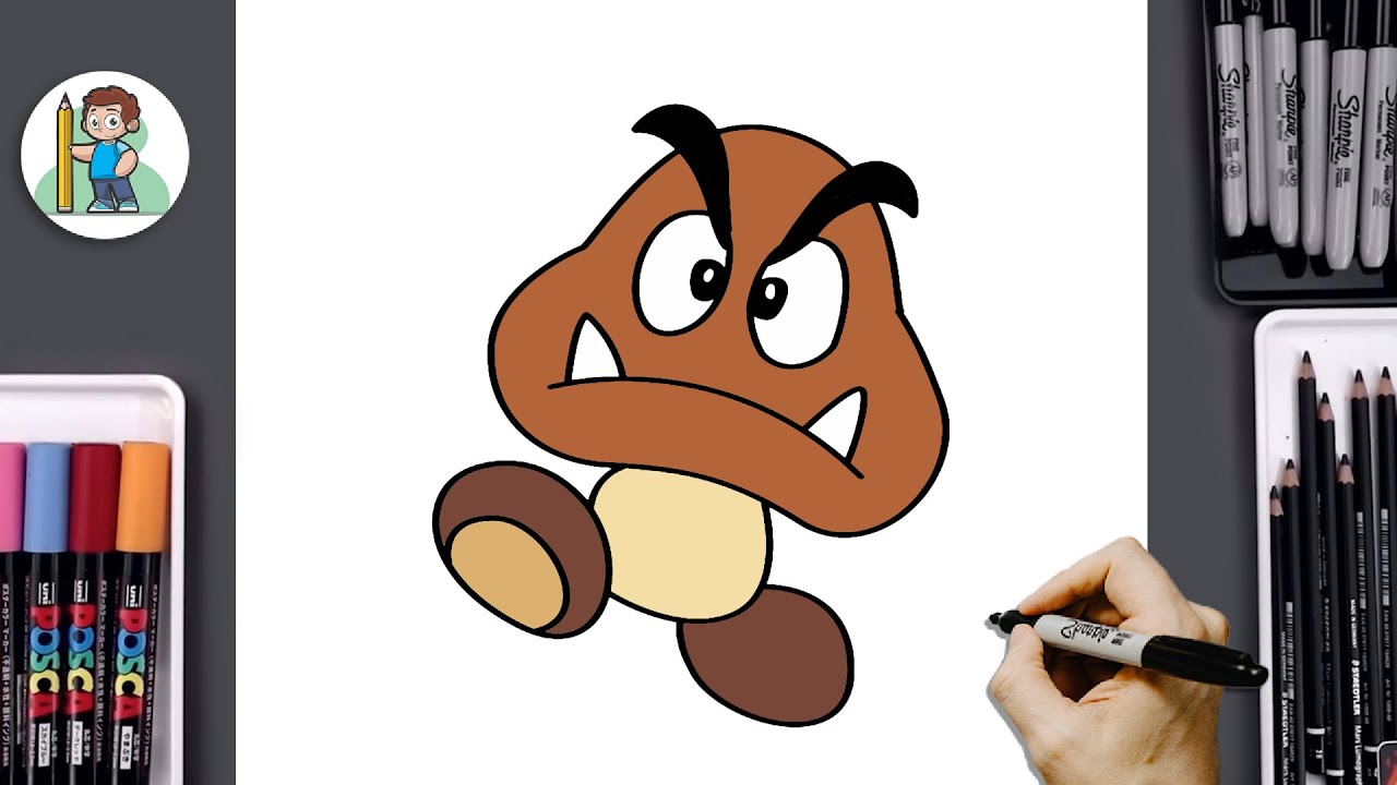 How to Draw Goomba From Super Mario Step by Step Easy Tutorial - YouTube