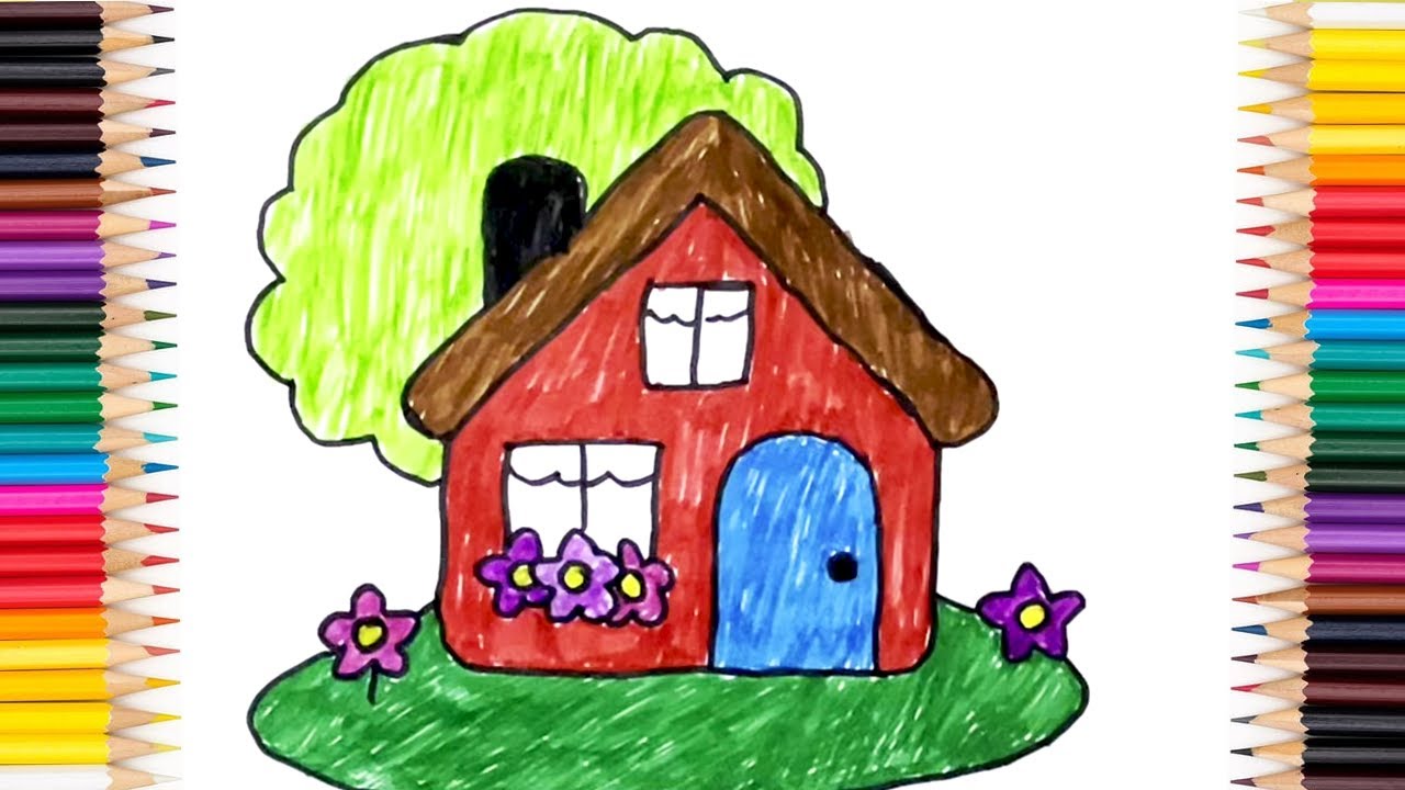 HOW TO DRAW A HOUSE!!!COLOUR A HOUSE!!! - YouTube