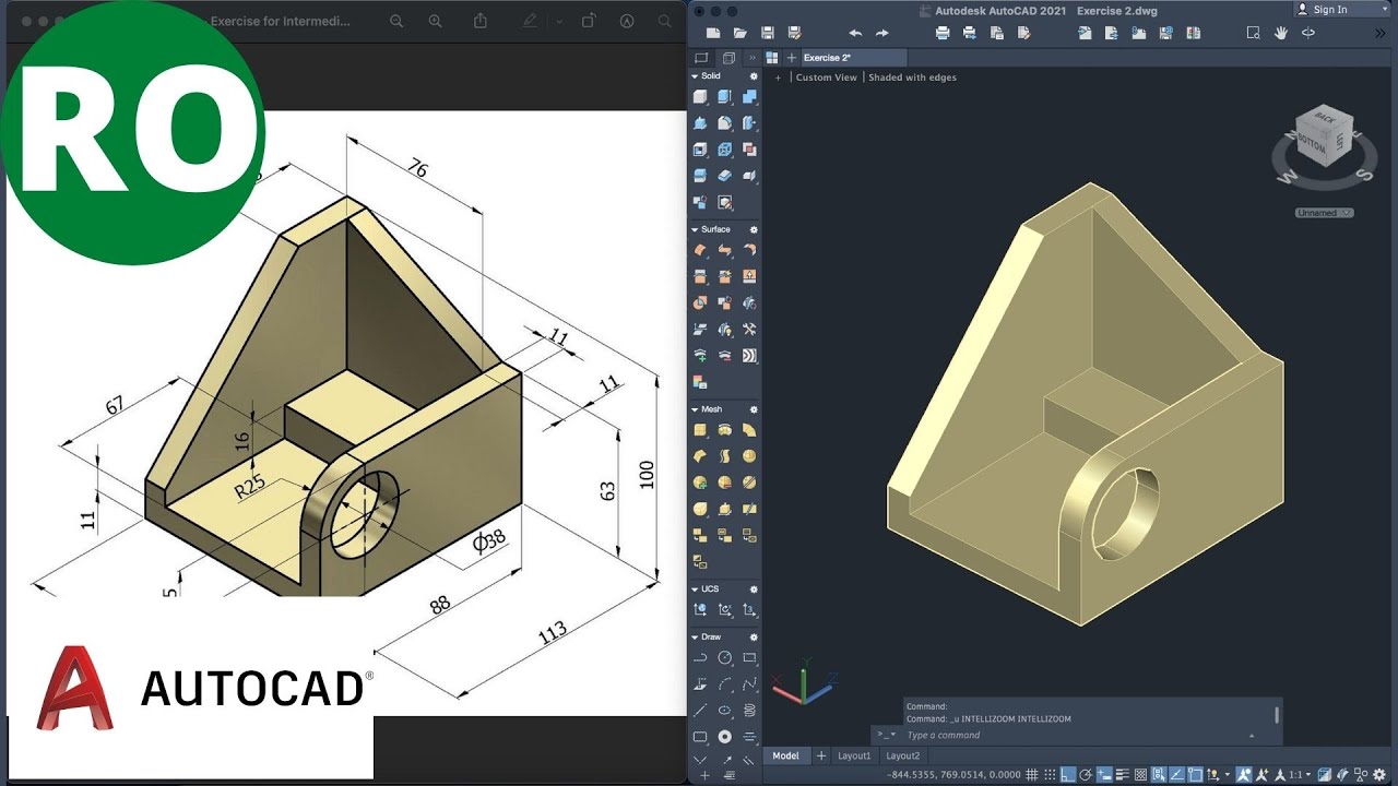 AutoCAD 3D | Exercițiu pentru Nivel Intermediar 2 | Limba română - YouTube