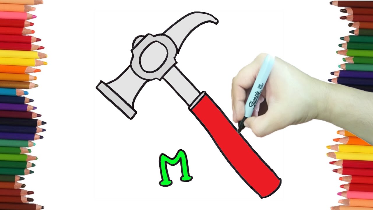 How to draw easily A HAMMER step by step - YouTube