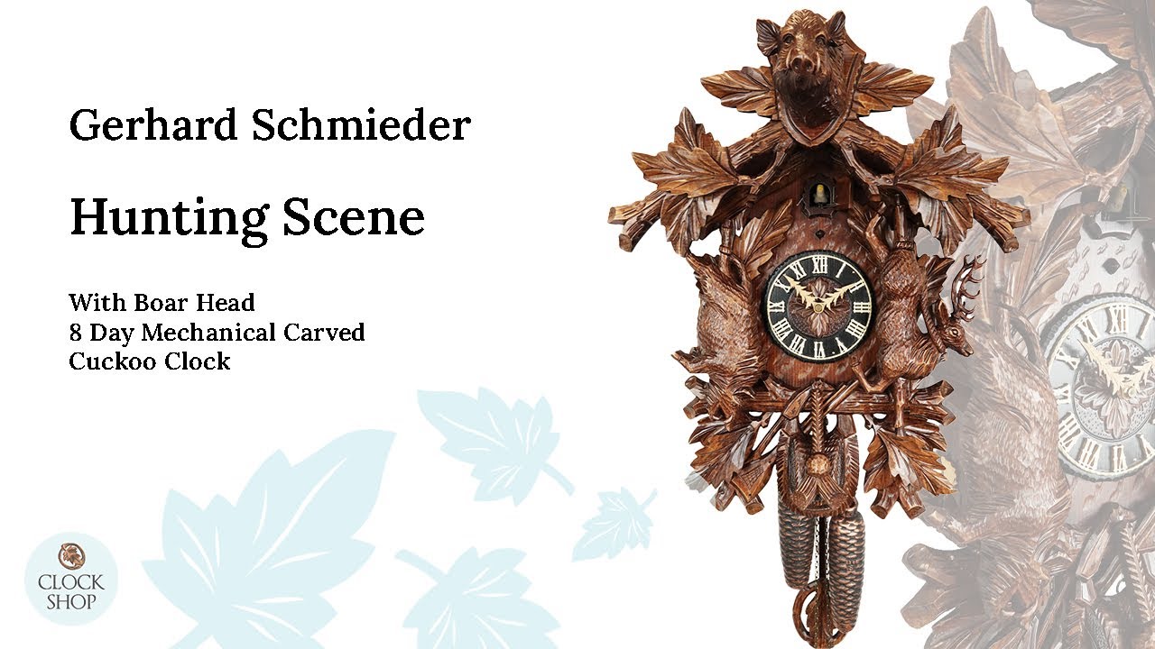 Hunting Scene With Boar Head 8 Day Mechanical Carved Cuckoo Clock 29cm ...