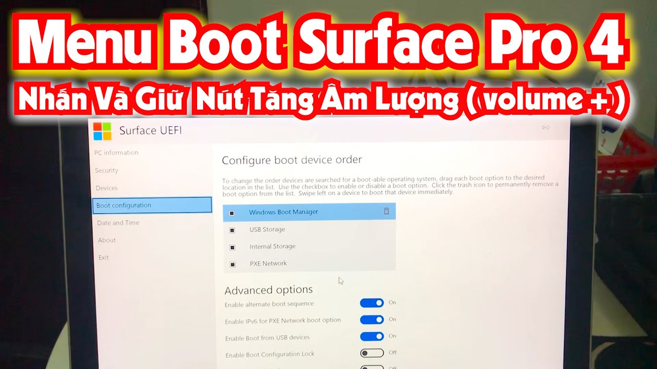 Hướng dẫn cách khởi động menu boot Surface Pro 4 với USB boot cài đặt ...