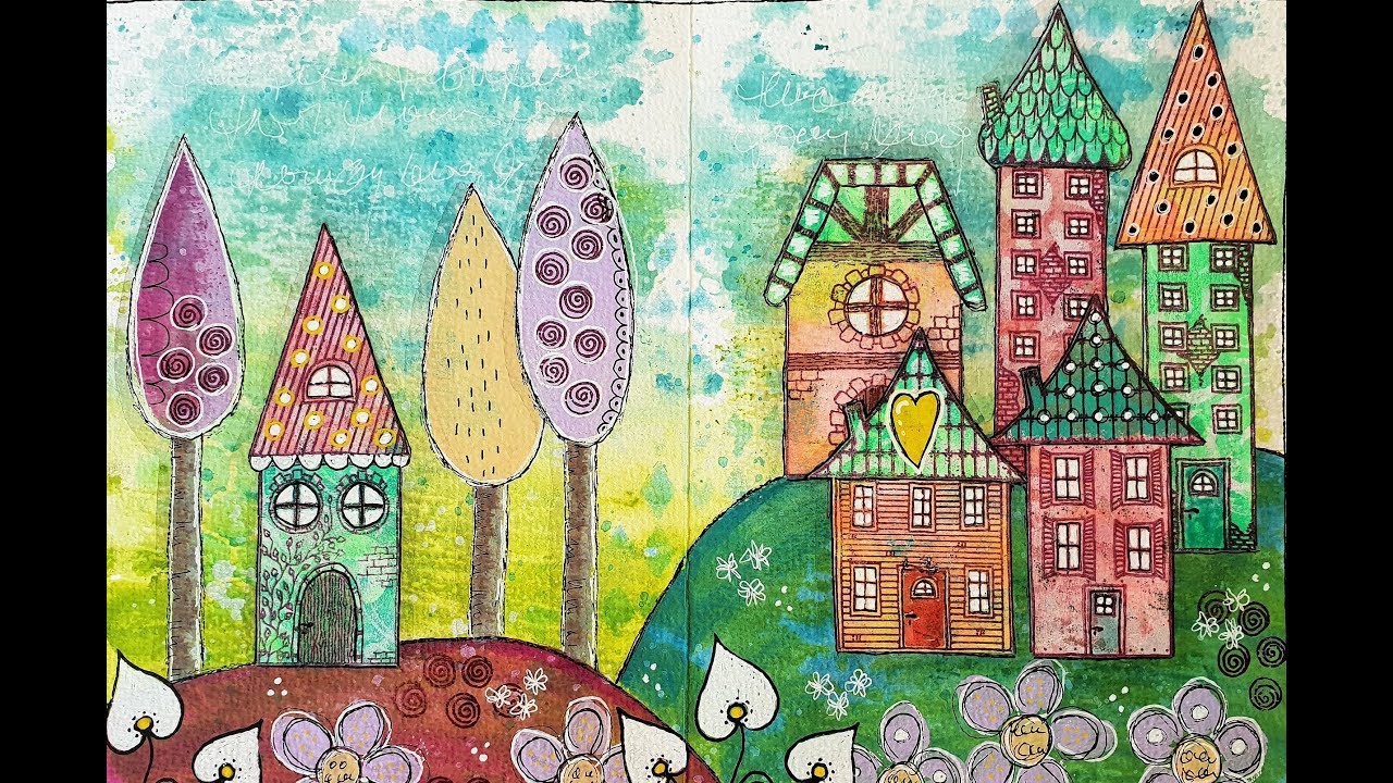 Houses, art journal process video - YouTube
