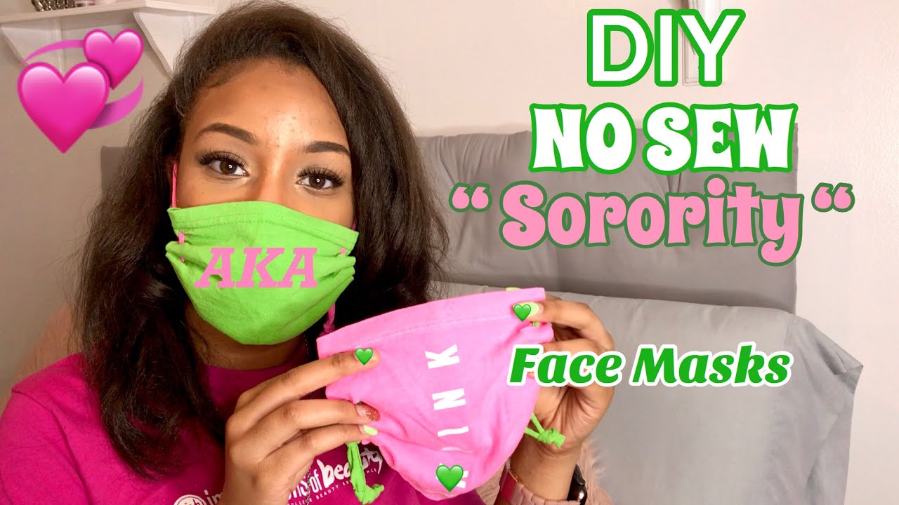 DIY NO SEW “SORORITY” T-SHIRT FACE MASK... WITH FILTER 💞💚 ~ ️🤍~ 💙💛 ...
