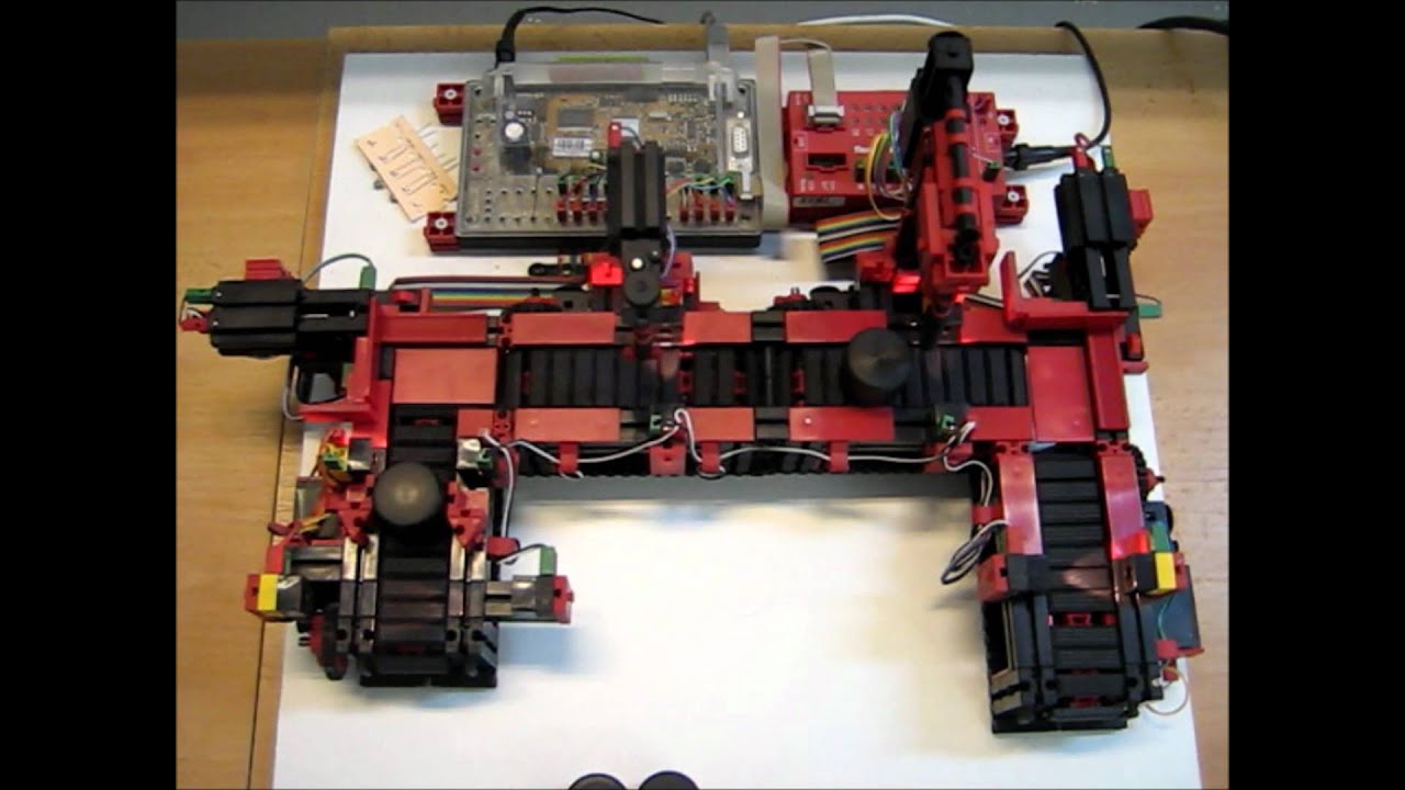 Fischertechnik construction set - production line simulation - YouTube