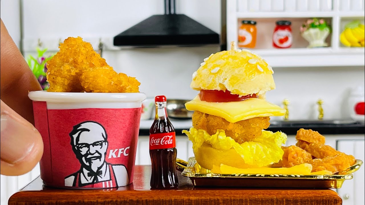 Miniture KFC Chicken& Chicken Burger/asmr/Mini food/Mini kitchen/real ...