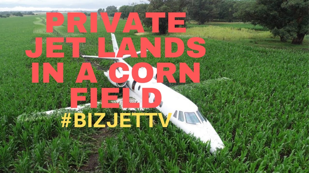 Private Jet Lands in Corn Field - YouTube