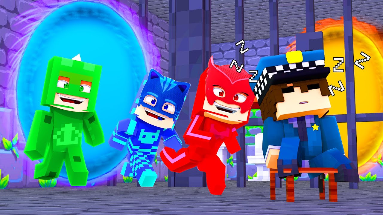 OS PJ MASKS FUGIRAM DA PRISÃO COM PORTAIS NO MINECRAFT - YouTube