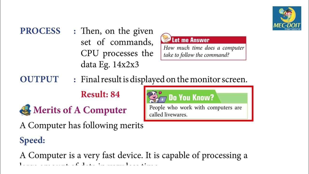 Mec-Doit Computer Class 2 Chapter - 4 Working Of A Computer - YouTube