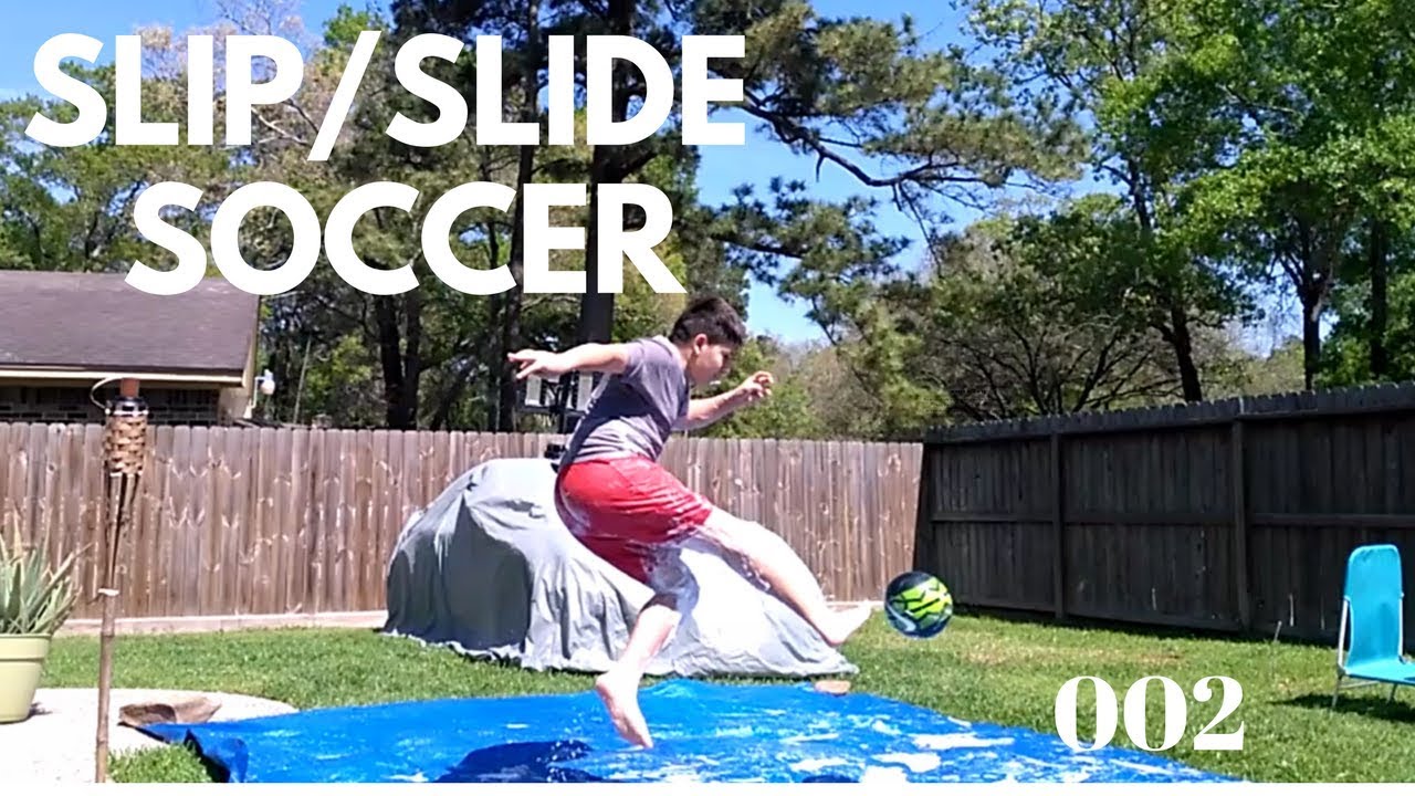 Slip and slide soccer challenge!!! 002 - YouTube