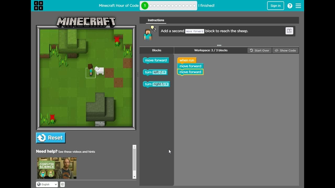 Minecraft Hour Of Code (MHOC) | Minecraft Adventurer | Level #1 - YouTube