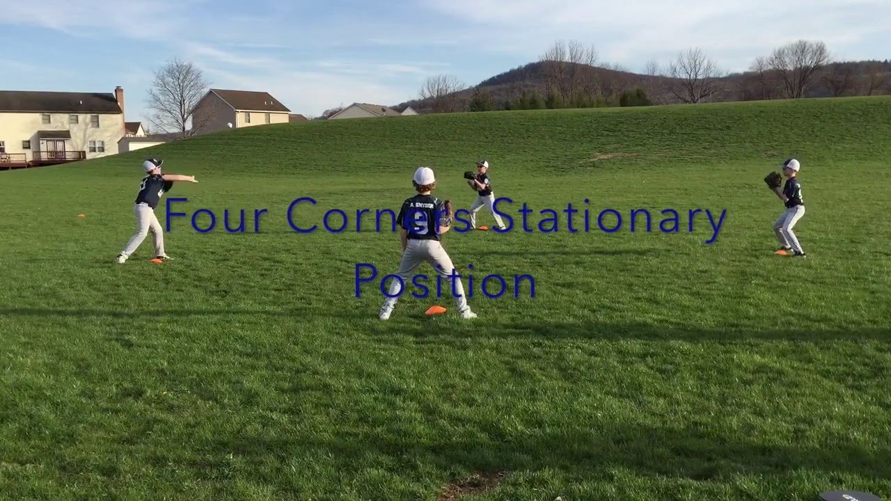 CW Baseball Fielding Drill 4 - Four Corners Stationary - YouTube