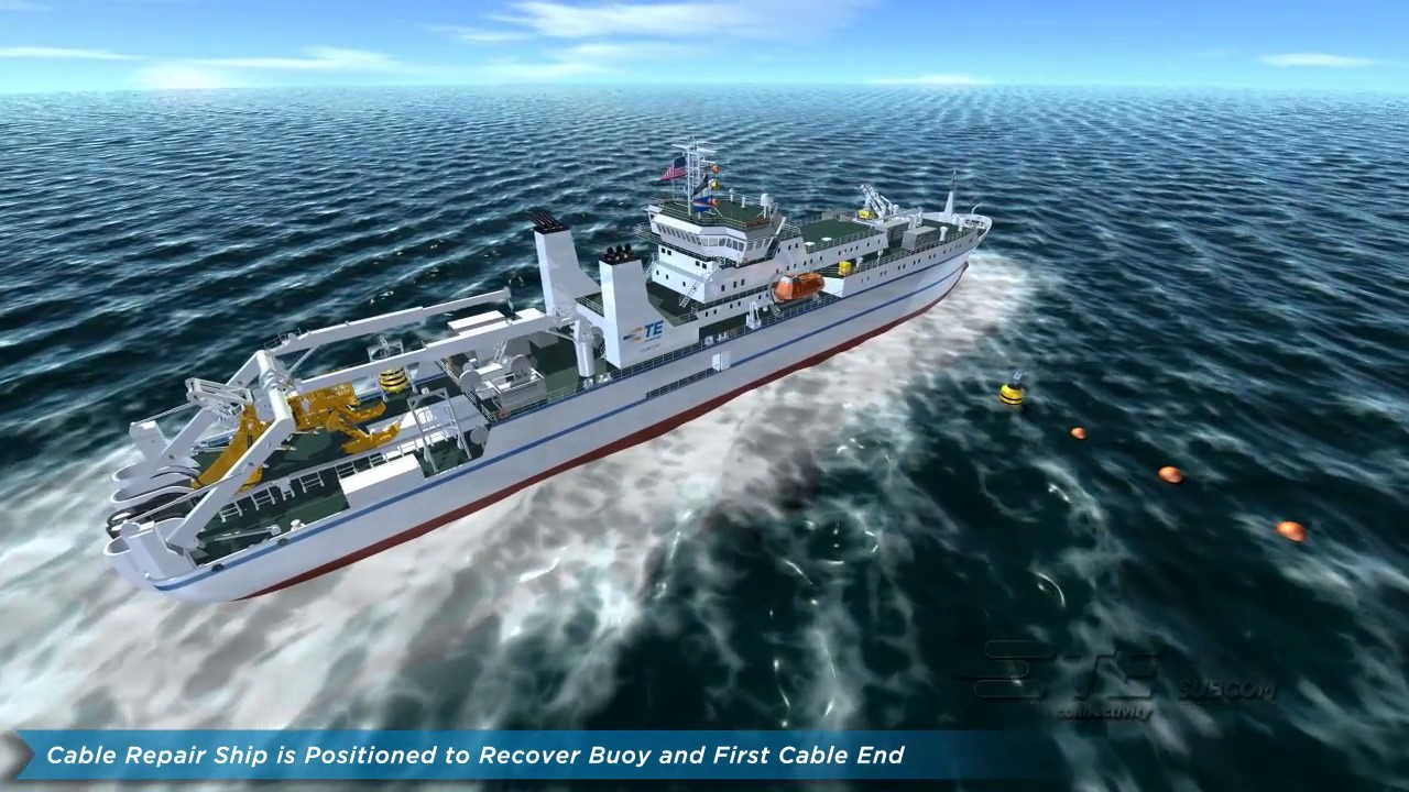 TE SubCom Repair Animation Undersea Fiber Optic Cable System - YouTube