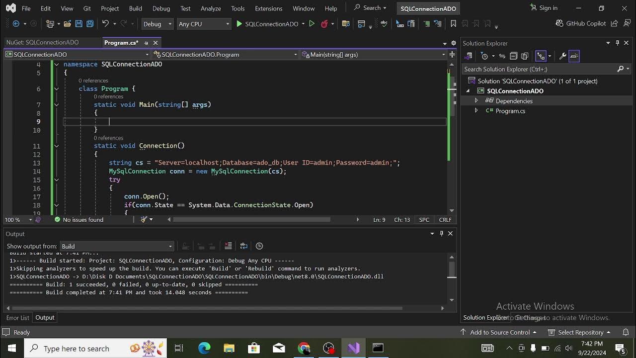 MySQL Server Connection With ADO.NET module of .NET Framework using Console App - YouTube