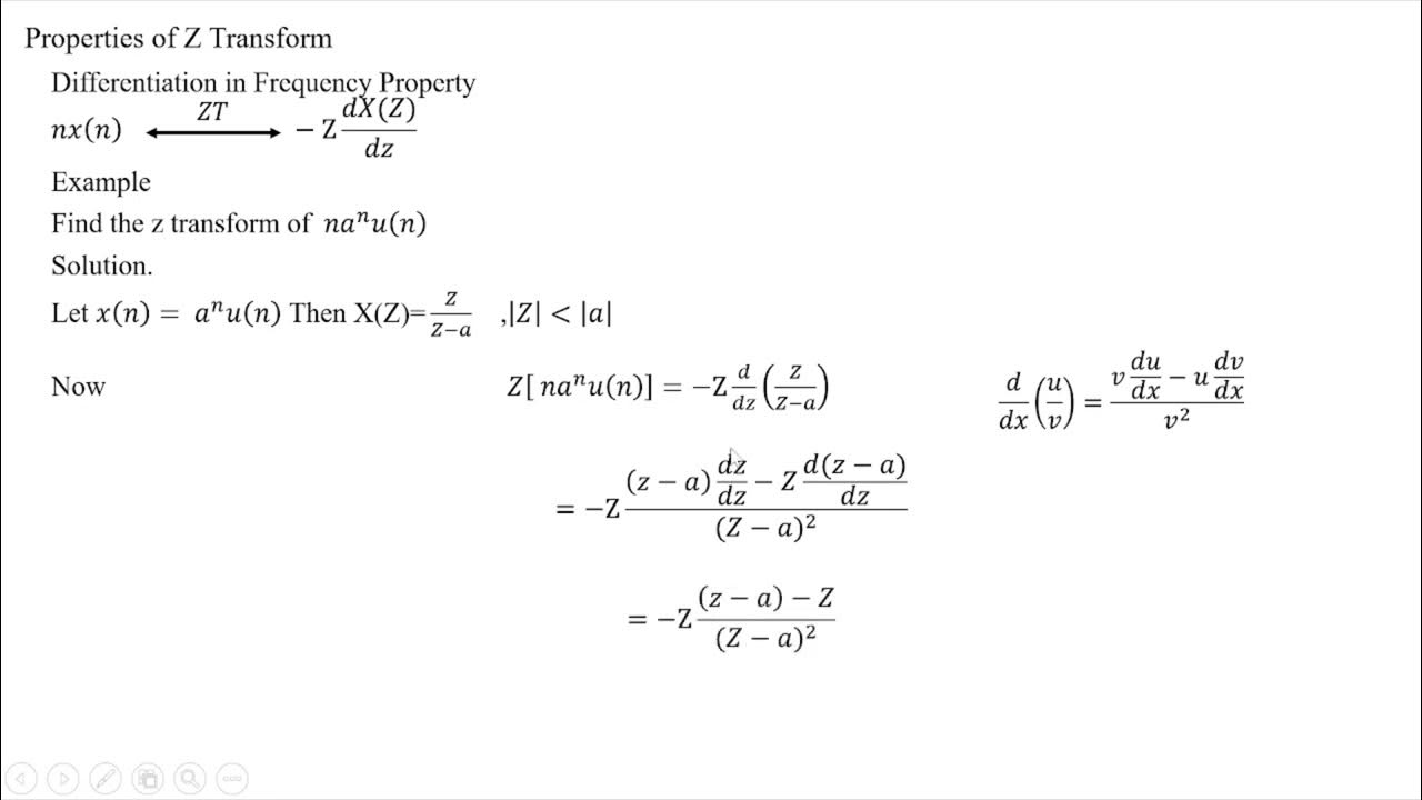 20 Properties of Z transform Differentiation in Frequency Property with two Example | AL AMIN ...