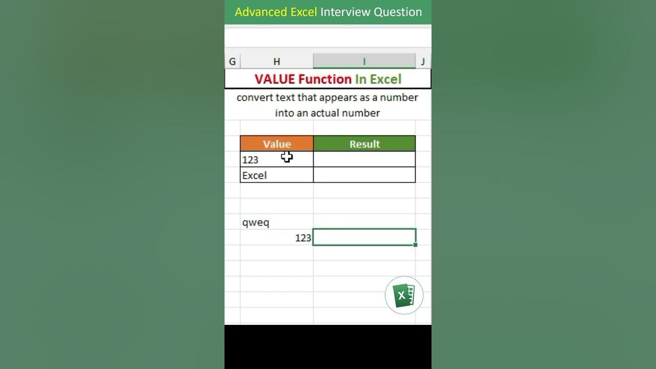 VALUE function in excel | VALUE formula in excel | excel interview questions excel tips - YouTube
