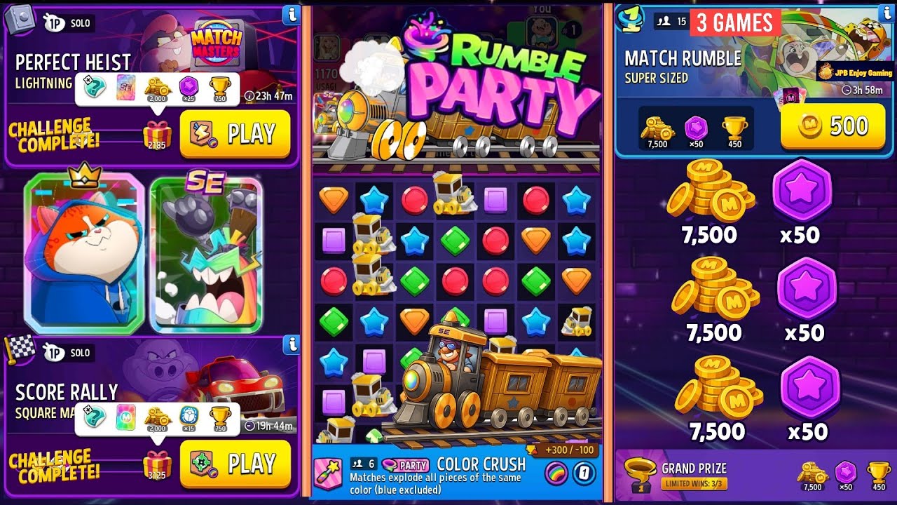 2 Solo/ Square Matches/ Lights Up/ Rumble Party Color Crush+Rainbow ...