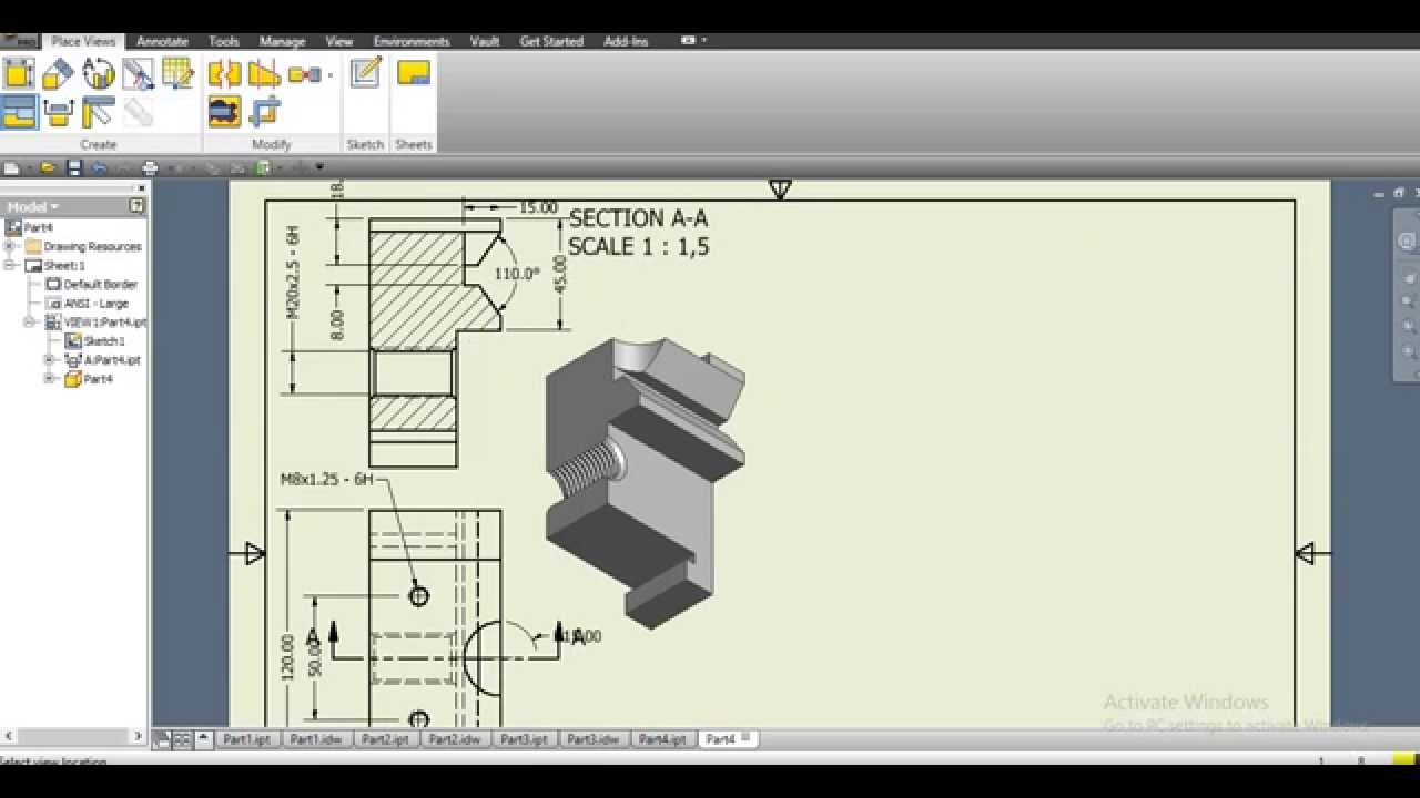 tutorial inventor soal lks 2014 teknik pemesinan .part 4 - YouTube
