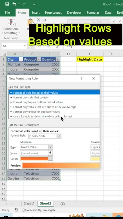 Highlight rows based on values #excel #exceltips #exceltutorial #macro #microsoftexcel #sorts ...