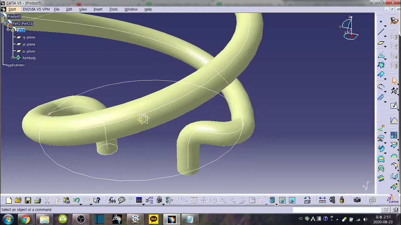 the lamp bulb drawing using sweep command by catia, 카티아에서 전구의 나선을 sweep ...