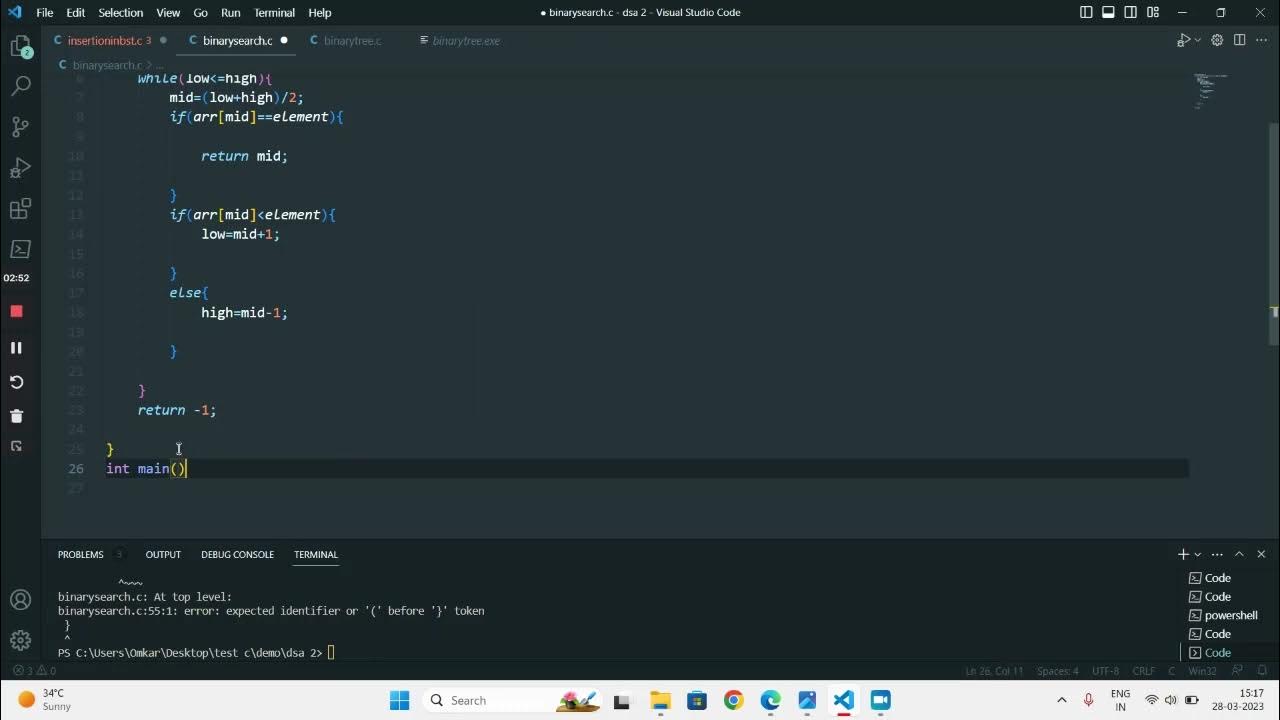 Binary Search C Programming Youtube