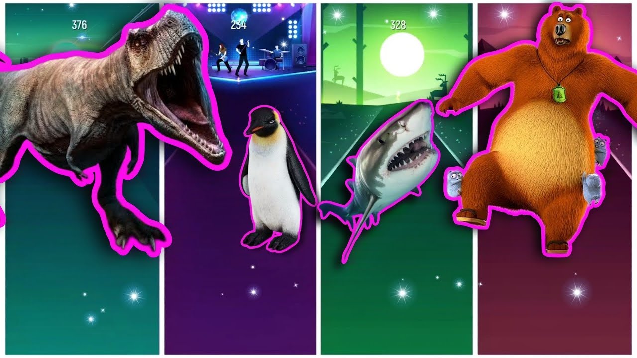 T-Rex vs Penguin vs Megalodon vs Grizzy & Les Lemmings - YouTube