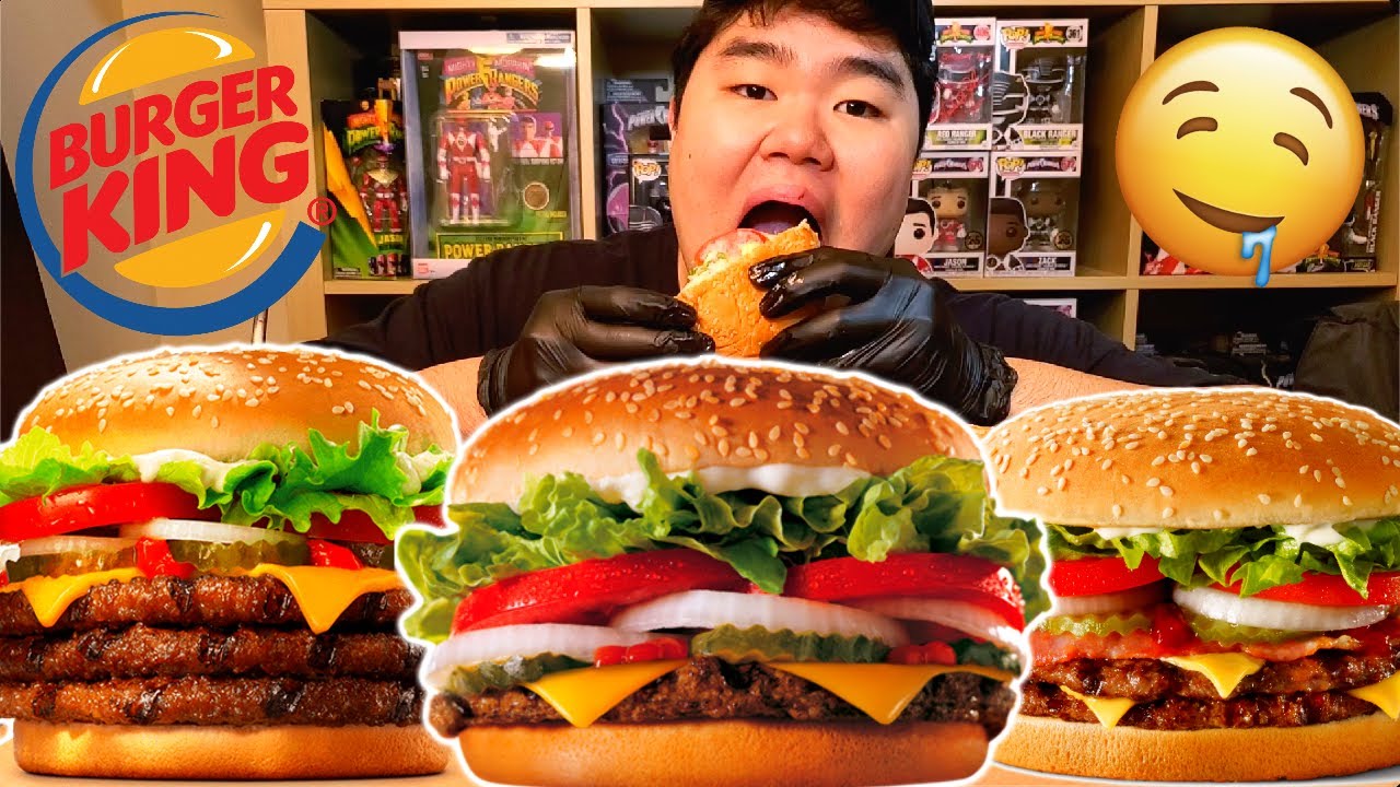 SINGLE + DOUBLE + TRIPLE WHOPPERS 🍔 BURGER KING 먹방 MUKBANG! - YouTube