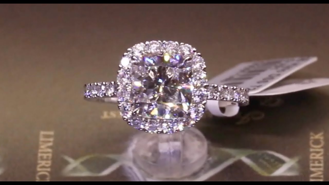 #91148 | T2.98ct/C2.34ct | Cushion Halo with Diamond Shoulders | Set in Platinum - YouTube