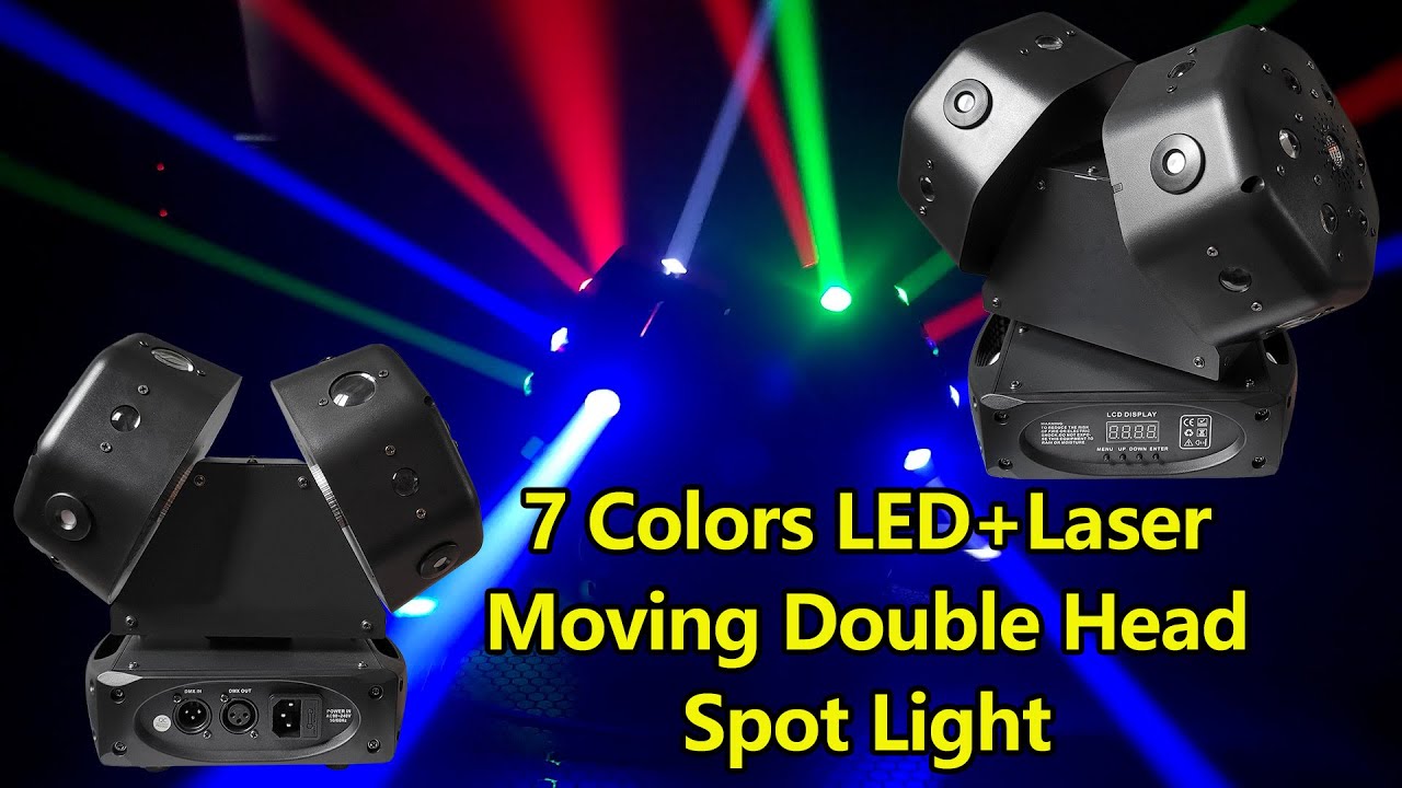 7 Colors LED+Laser Moving Double Head Spot Light - YouTube