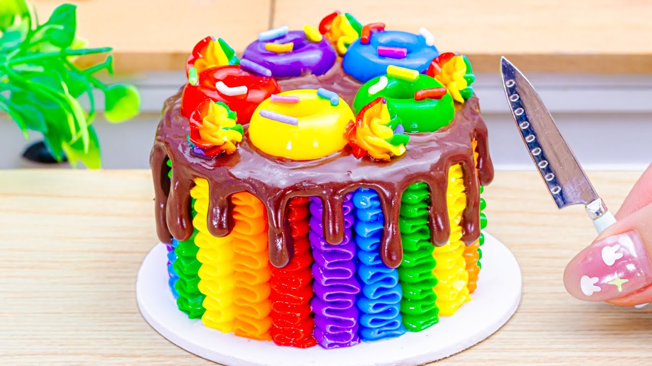 Miniature Rainbow Jelly Cake Decorating 🌈 Amazing Rainbow Donut Cake ...
