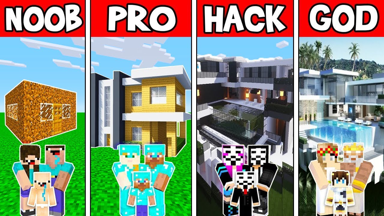 Minecraft: FAMILY FIRST CLASS HOUSE BUILD CHALLENGE - NOOB vs PRO vs ...