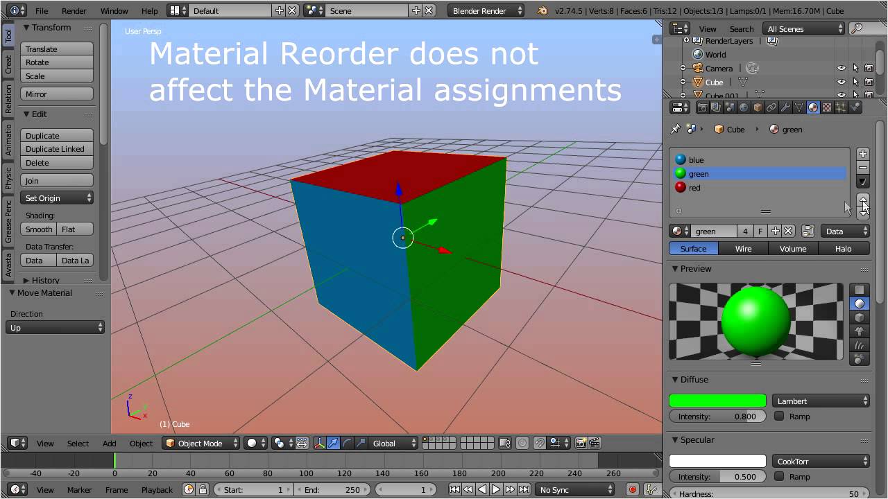 Blender 2.75: material reorder - YouTube