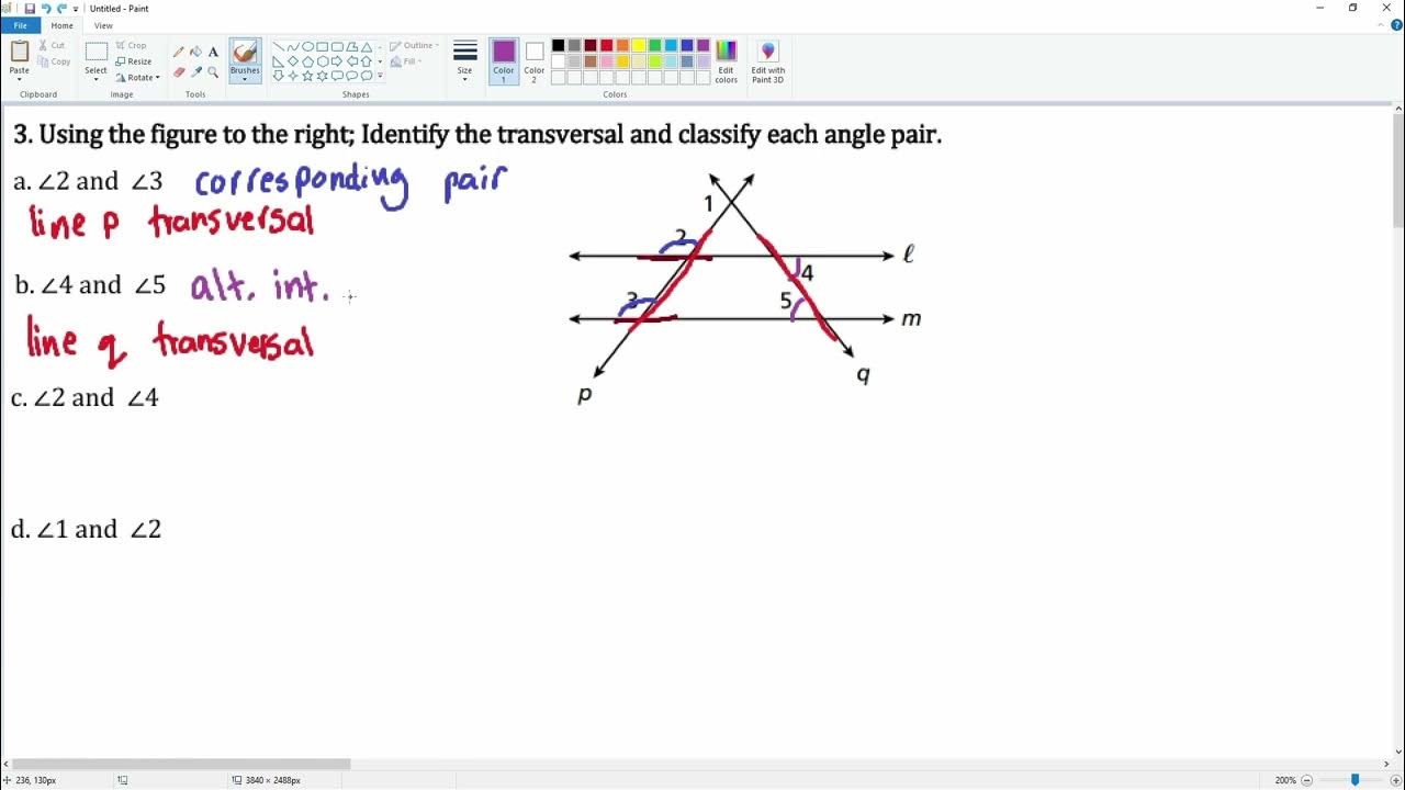 Identifying the Transversal line and Angle Pair Relationship. Question ...