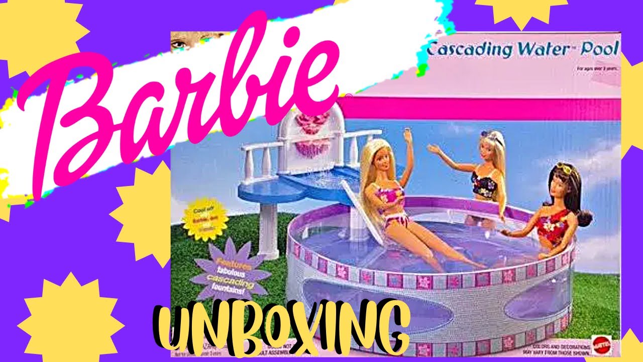 Barbie Pool Vintage 90s Set with Working Fountain Box Opening - YouTube