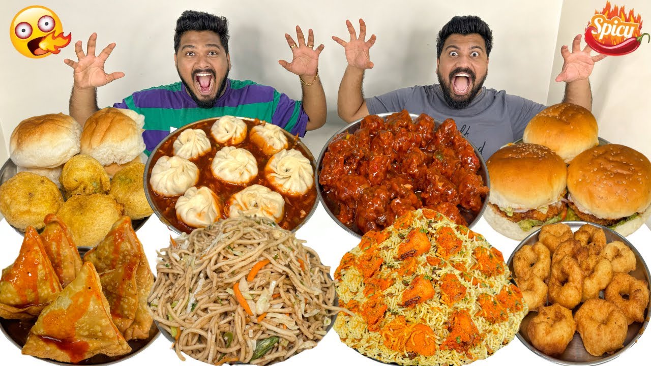 Big Bite👹 Food Challenge😱Golgappa,Korean Momos,Burger,Samosa,Biryani ...