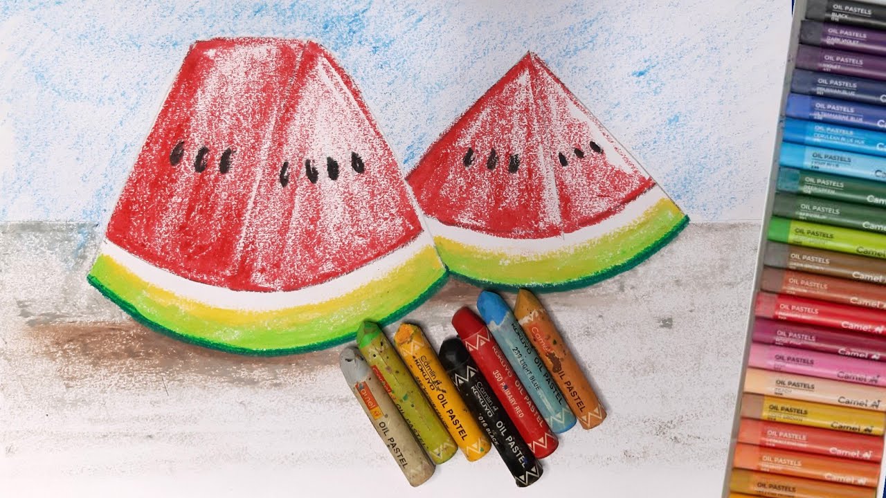 How to draw watermelon easy step by step /Watermelon drawing with oil ...