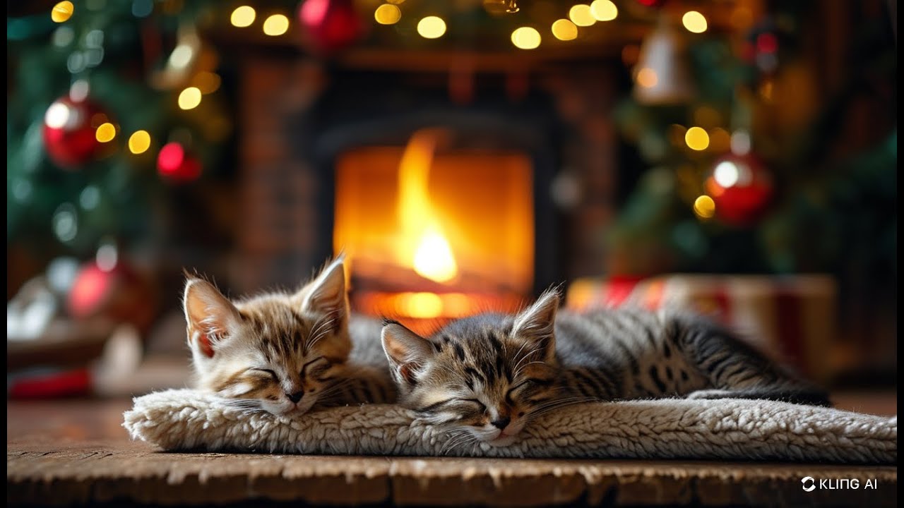 Cozy Room with Purring Cats and Crackling Fireplace 🔥 Deep Sleep ...