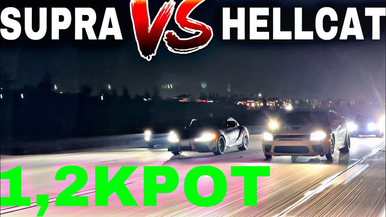 SUPRA VS STOCK HELLCAT 1.2KPOT #mexico #racing #dodge #toyota - YouTube