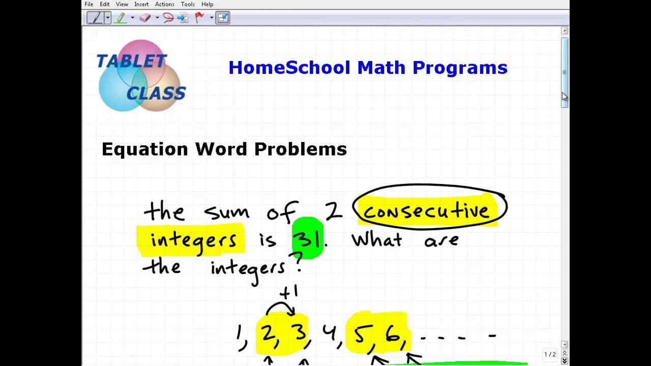 Homeschool Math Word Problem Equations TabletClass Math - YouTube