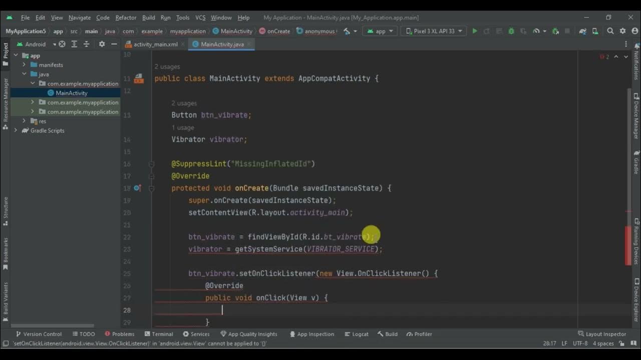 Vibrate Mobile On Button Click in Android Studio with Java - YouTube