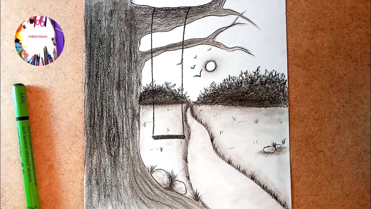 How to draw beautiful landscape easy step by step - YouTube