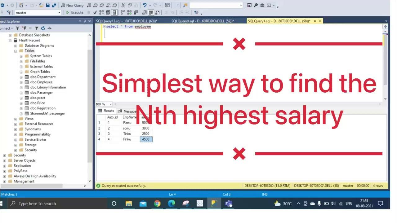 How to find the Nth (2nd, 3rd, 4th) highest salary in SQL - YouTube