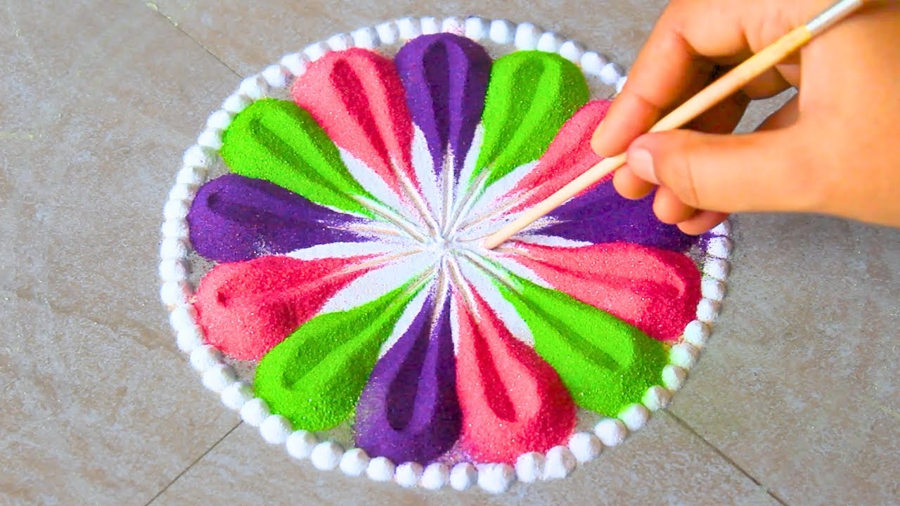 Simple rangoli with spoon l vasant panchami rangoli l rangoli designs ...