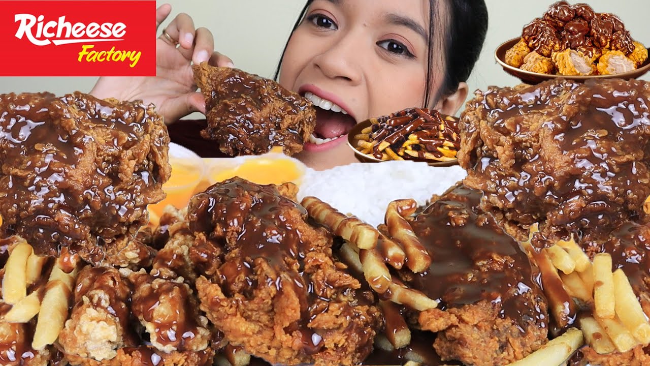 MUKBANG RICHEESE CHICKEN CHOCOLATE SAUCE - YouTube