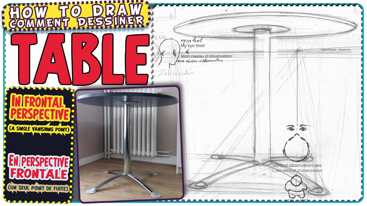 How to draw a round table in perspective? Comment dessiner une table ...