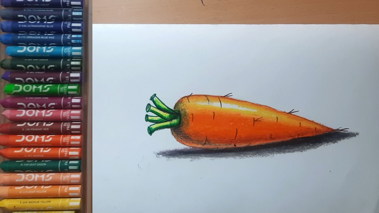 How to Draw Carrot Easy With DOMS Oil Pastels for Beginners Step by ...