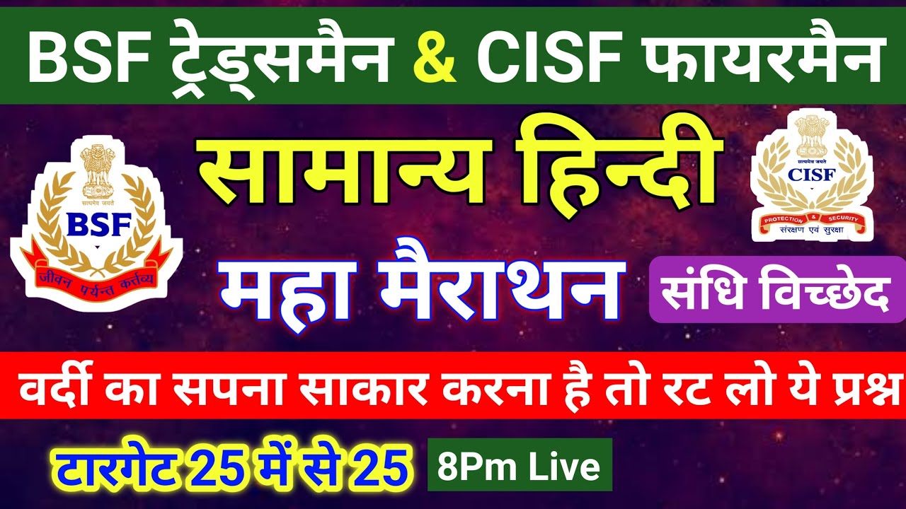 BSF Tradesman Online Class ! सामान्य हिन्दी ! Top Most Rapid Action ...