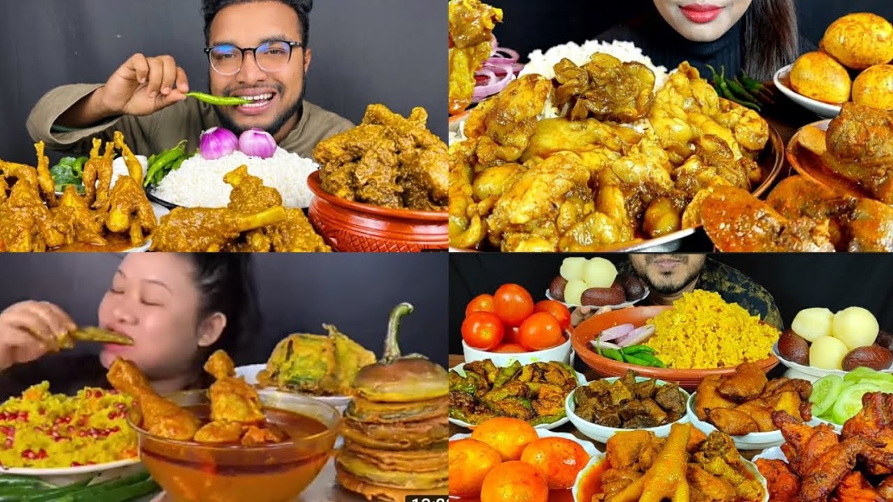 MUKBANG INDIA EATING SPICY CHICKEN LEG CURRY MUTTON BRIYANI FRIED RICE ...
